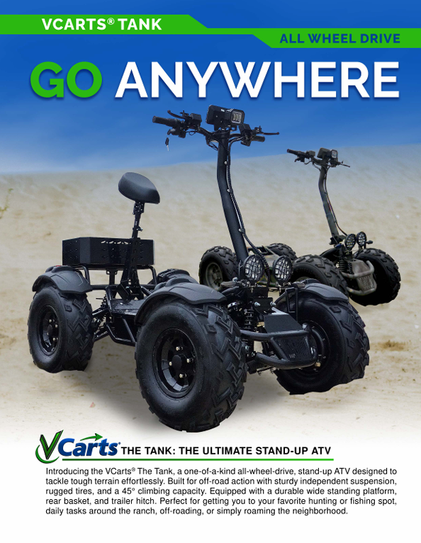 VCarts Tank 4 wheels drive stand up ATV | GreenWheels Performance